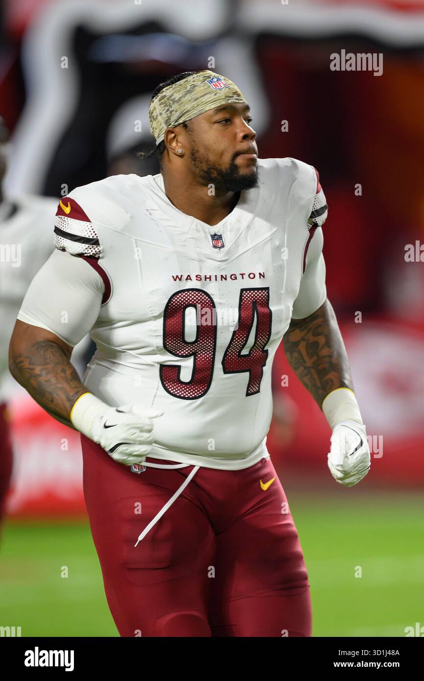 Washington Commanders defensive tackle Daron Payne comes onto the field ...