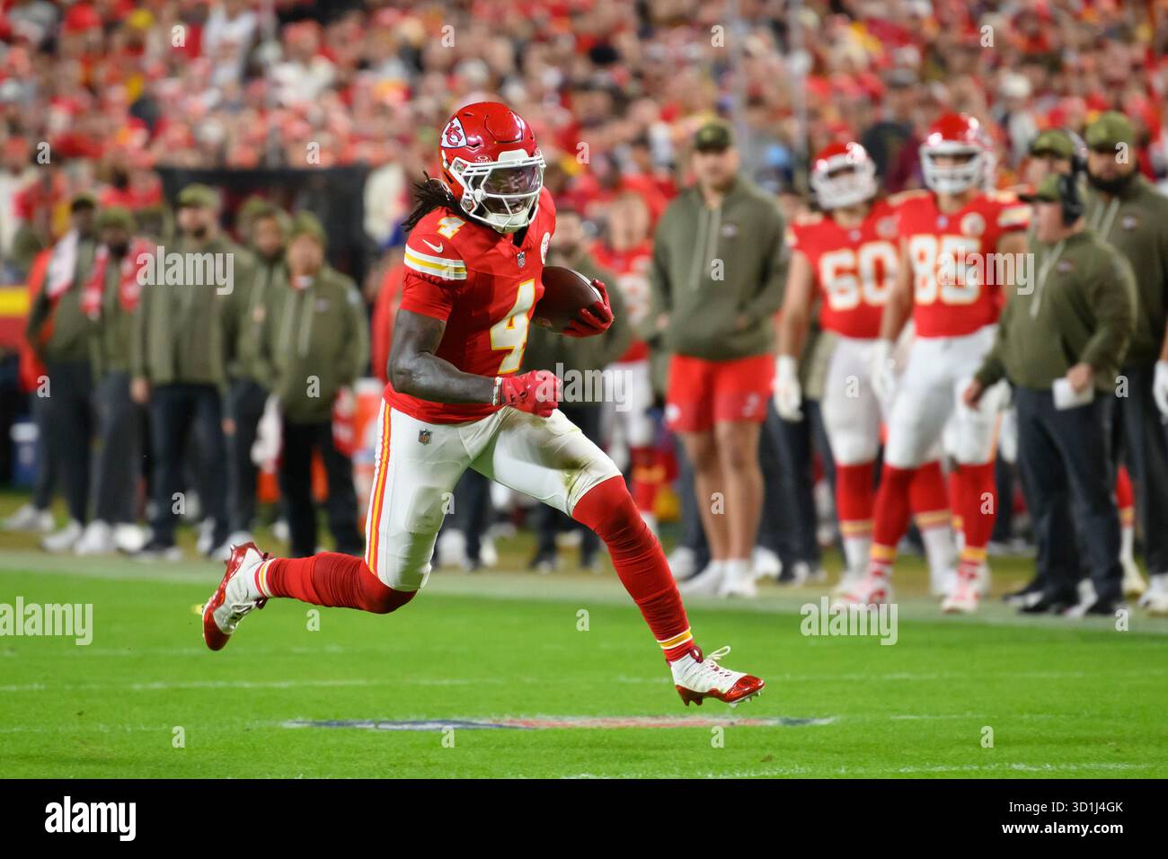 Kansas City Chiefs wide receiver Rashee Rice carries the ball against ...