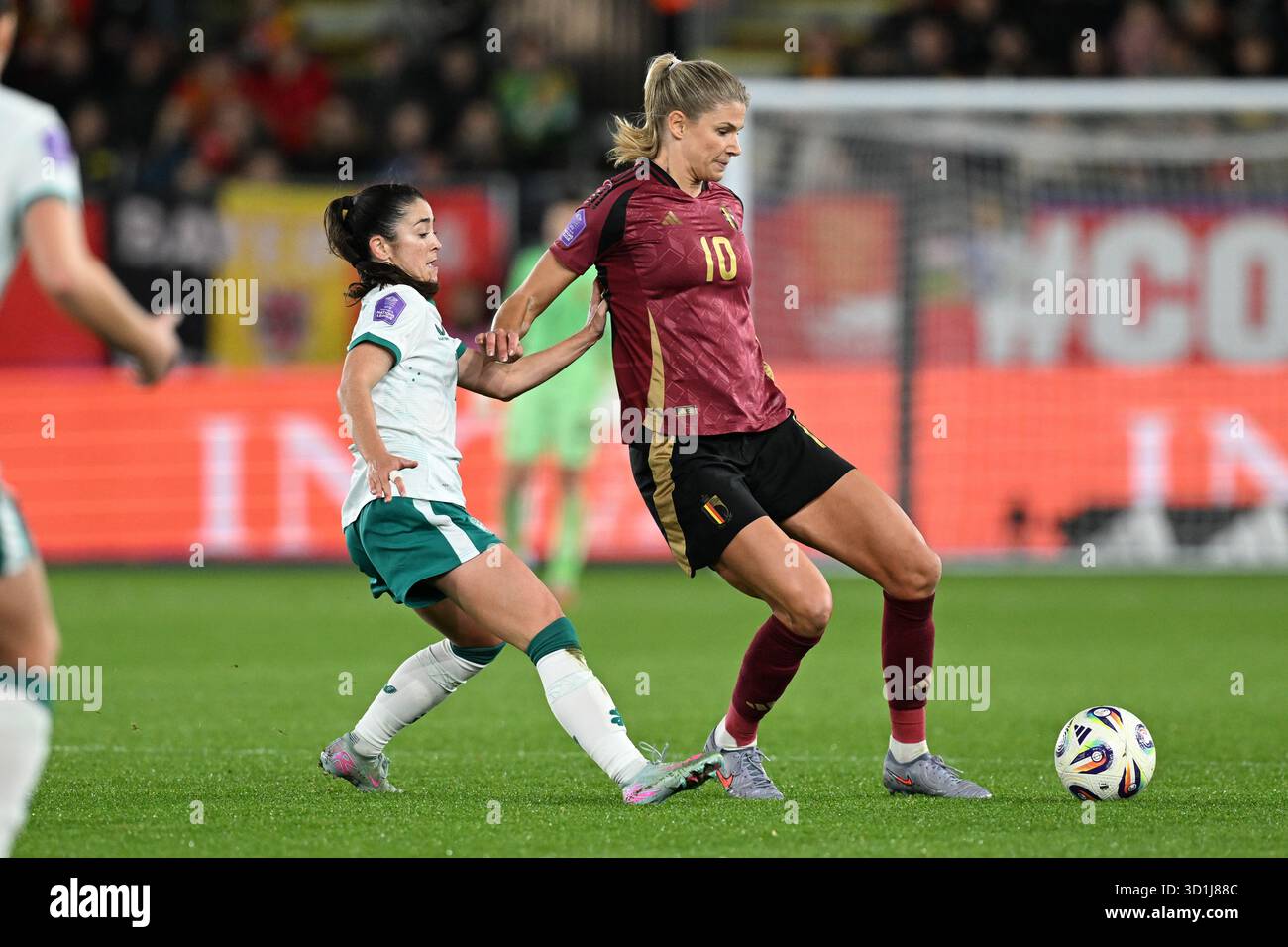 Marissa Sheva (14) of Ireland and Justine Vanhaevermaet (10) of Belgium ...