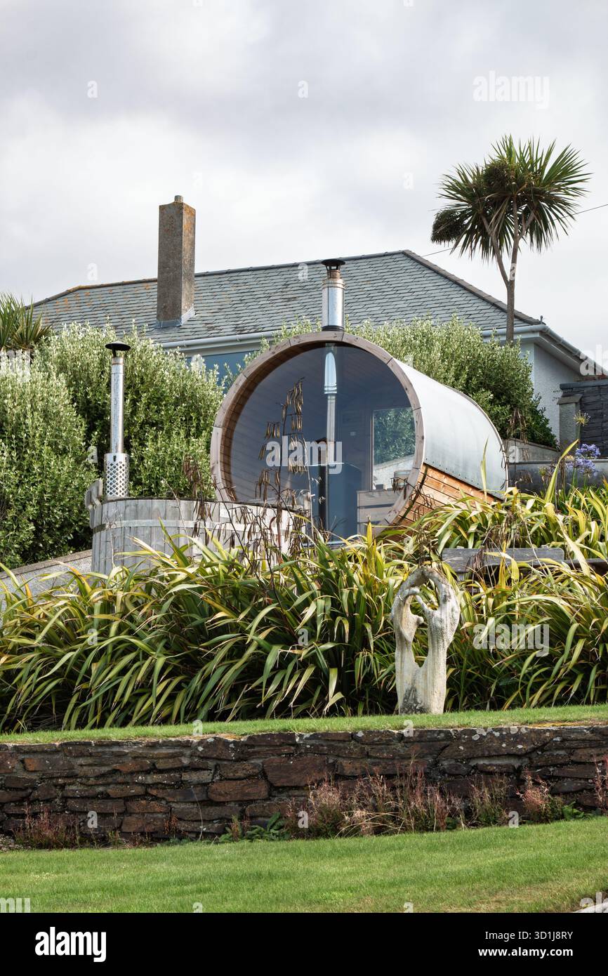 An outdoor hot tub and sauna. Cornwall, England, UK Stock Photo - Alamy