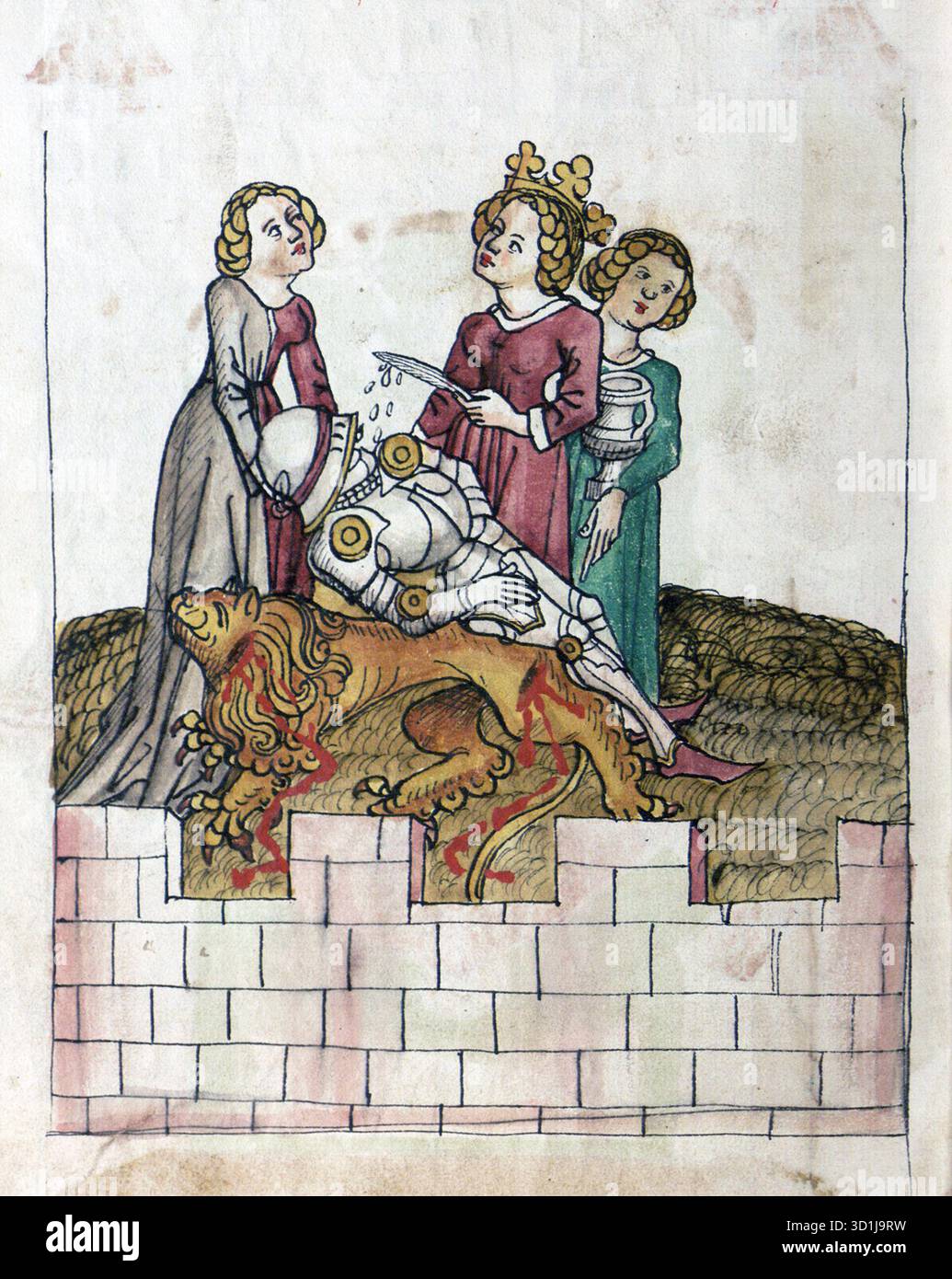 A queen uses a wet feather to revive a thirsty knight, extracted from ...