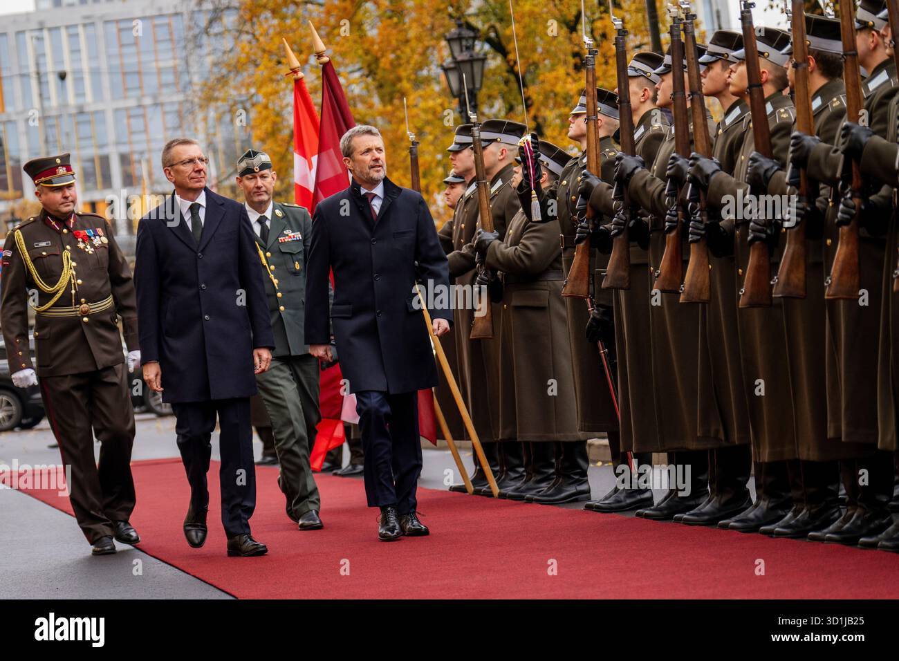 Denmark's King Frederik, right, and the President of Latvia, Edgars ...