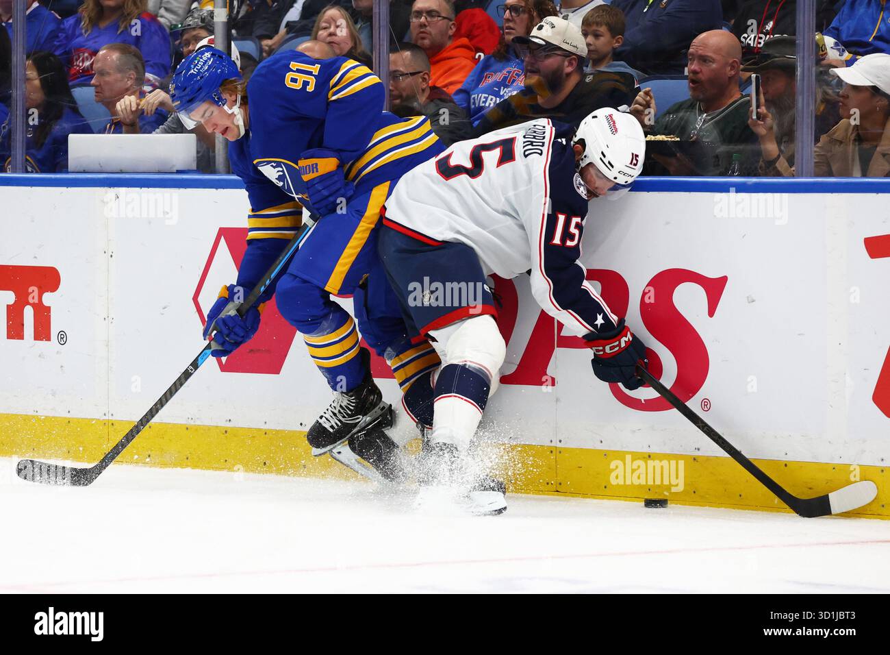 Buffalo Sabres right wing Josh Doan (91) and Columbus Blue Jackets ...