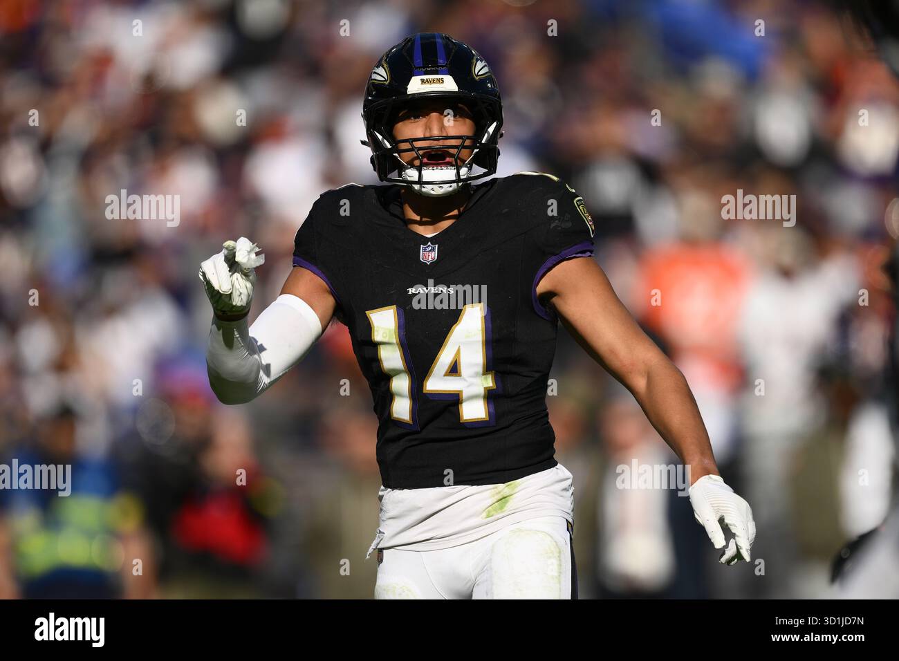 Baltimore Ravens safety Kyle Hamilton (14) in action during the second ...