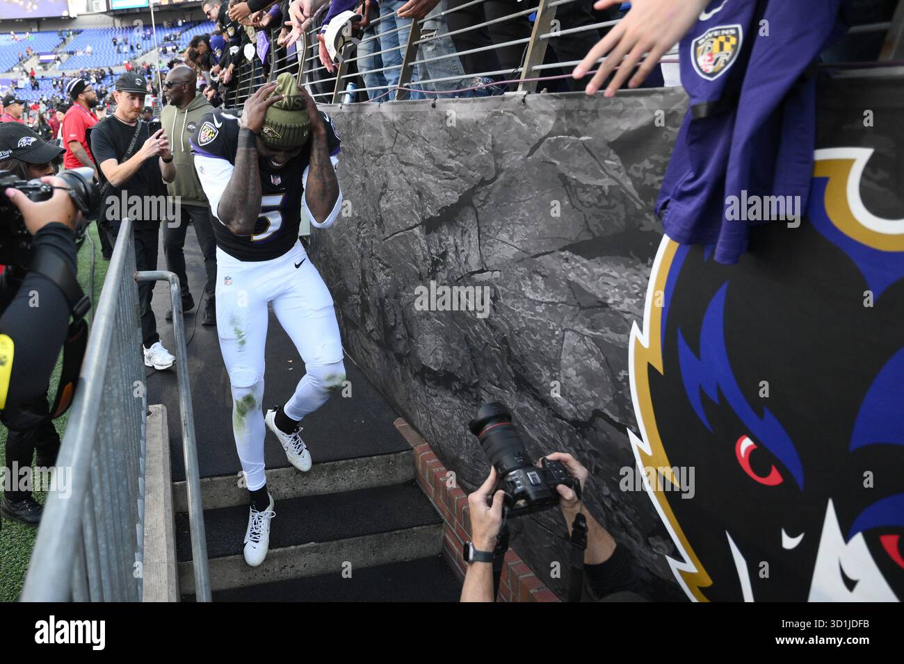 Baltimore Ravens quarterback Tyler Huntley (5) after an NFL football ...