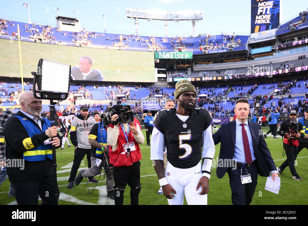 Baltimore Ravens quarterback Tyler Huntley (5) after an NFL football ...