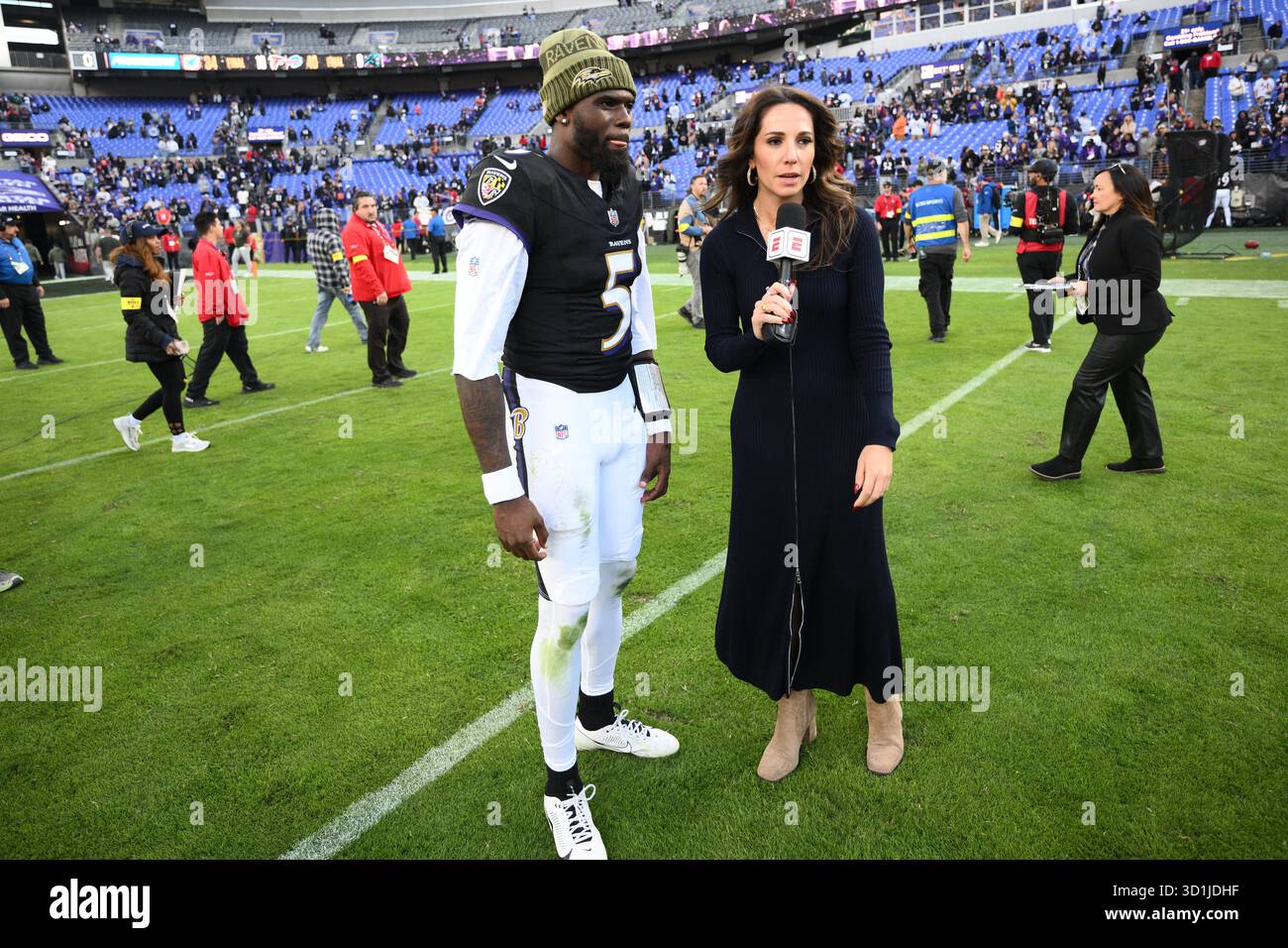 Baltimore Ravens quarterback Tyler Huntley (5) after an NFL football ...