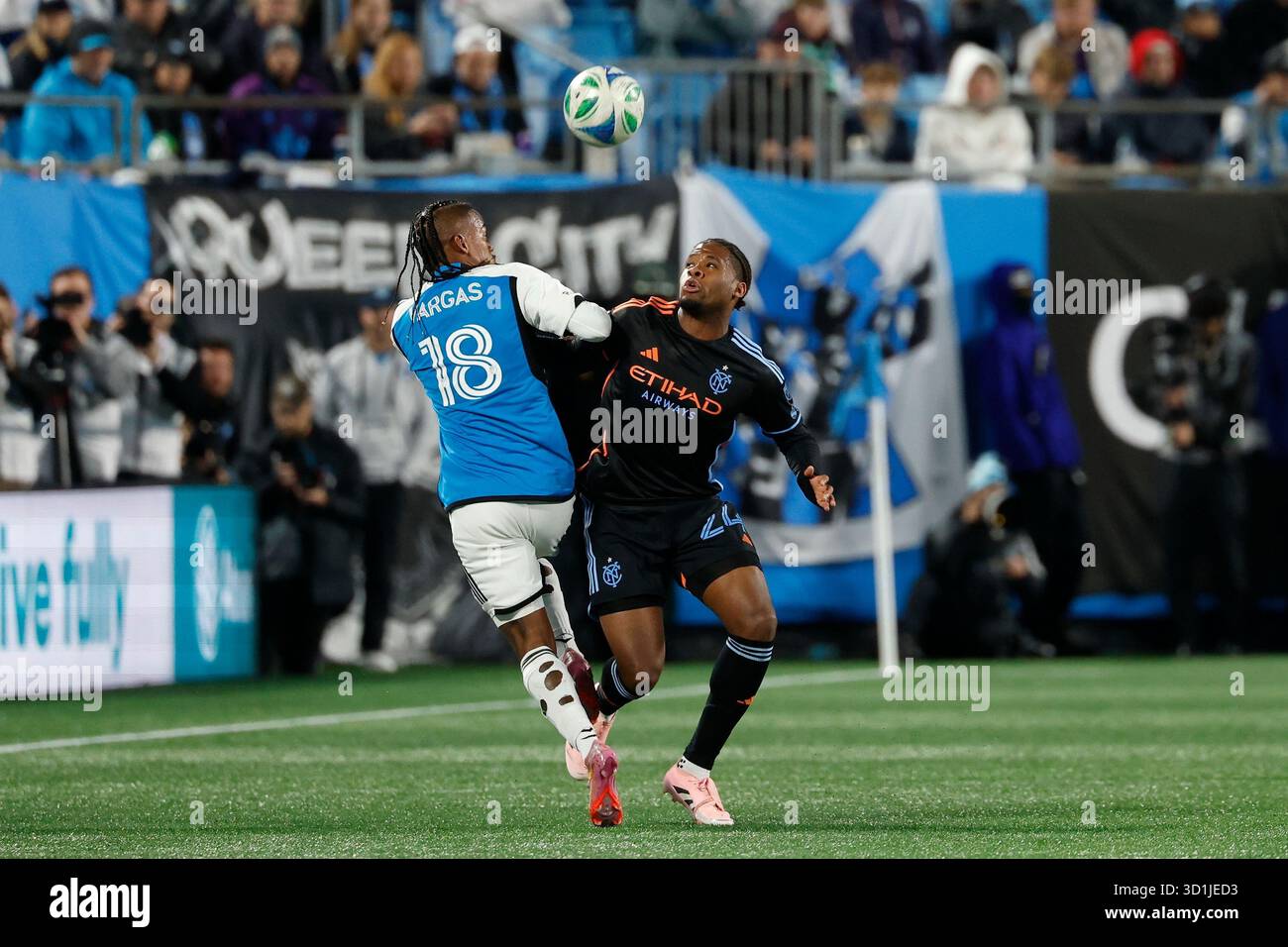 Charlotte FC forward Kerwin Vargas (18) battles New York City FC ...