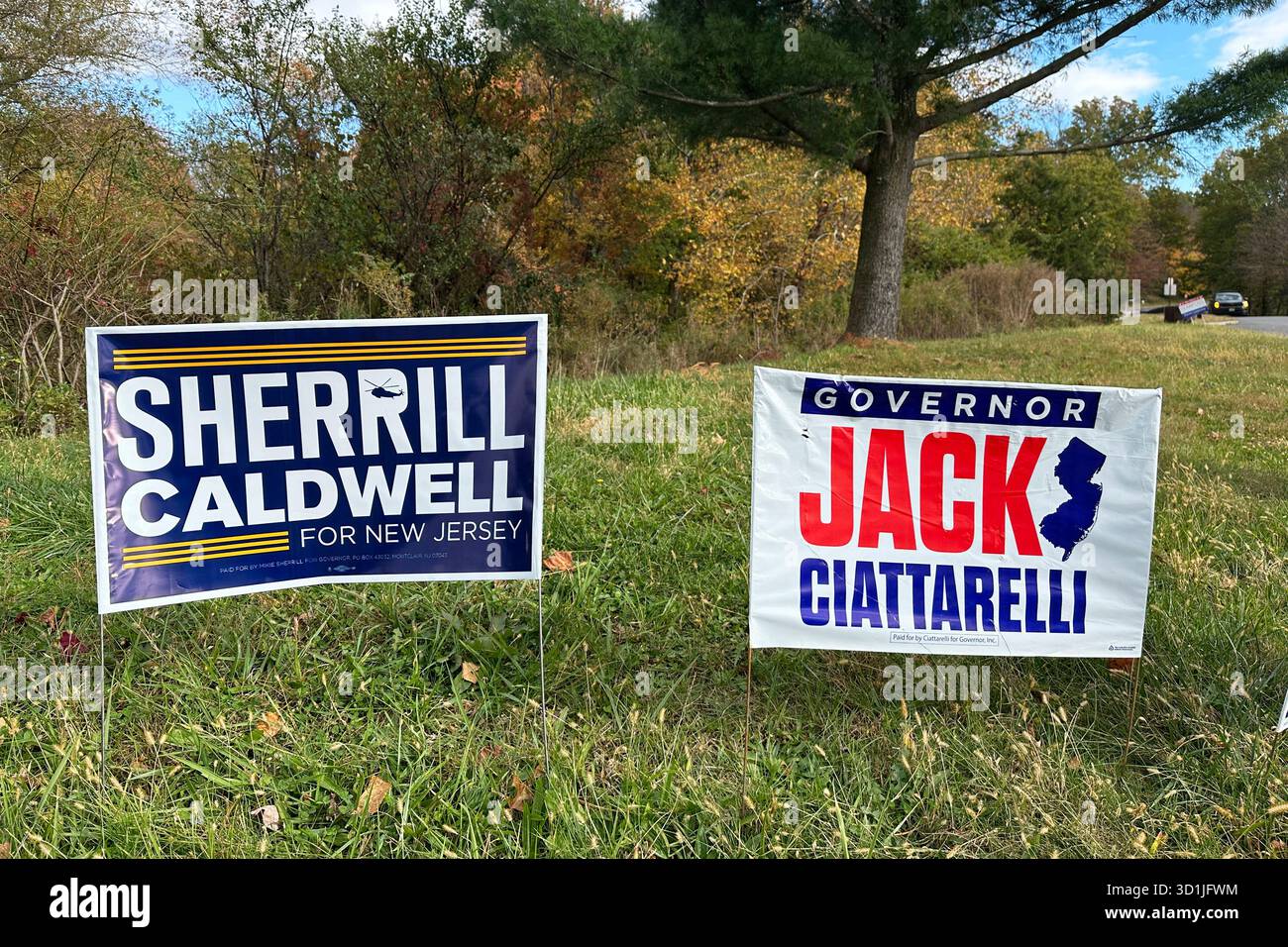 Signs for gubernatorial nominees Democrat Mikie Sherrill and Republican ...