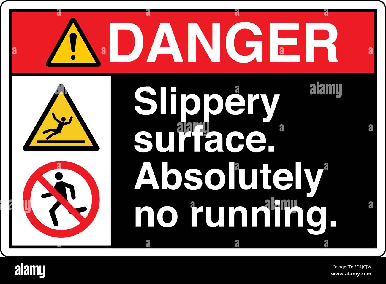 The "Safety Sign: Fall Hazard – Slippery Surface" warns individuals ...
