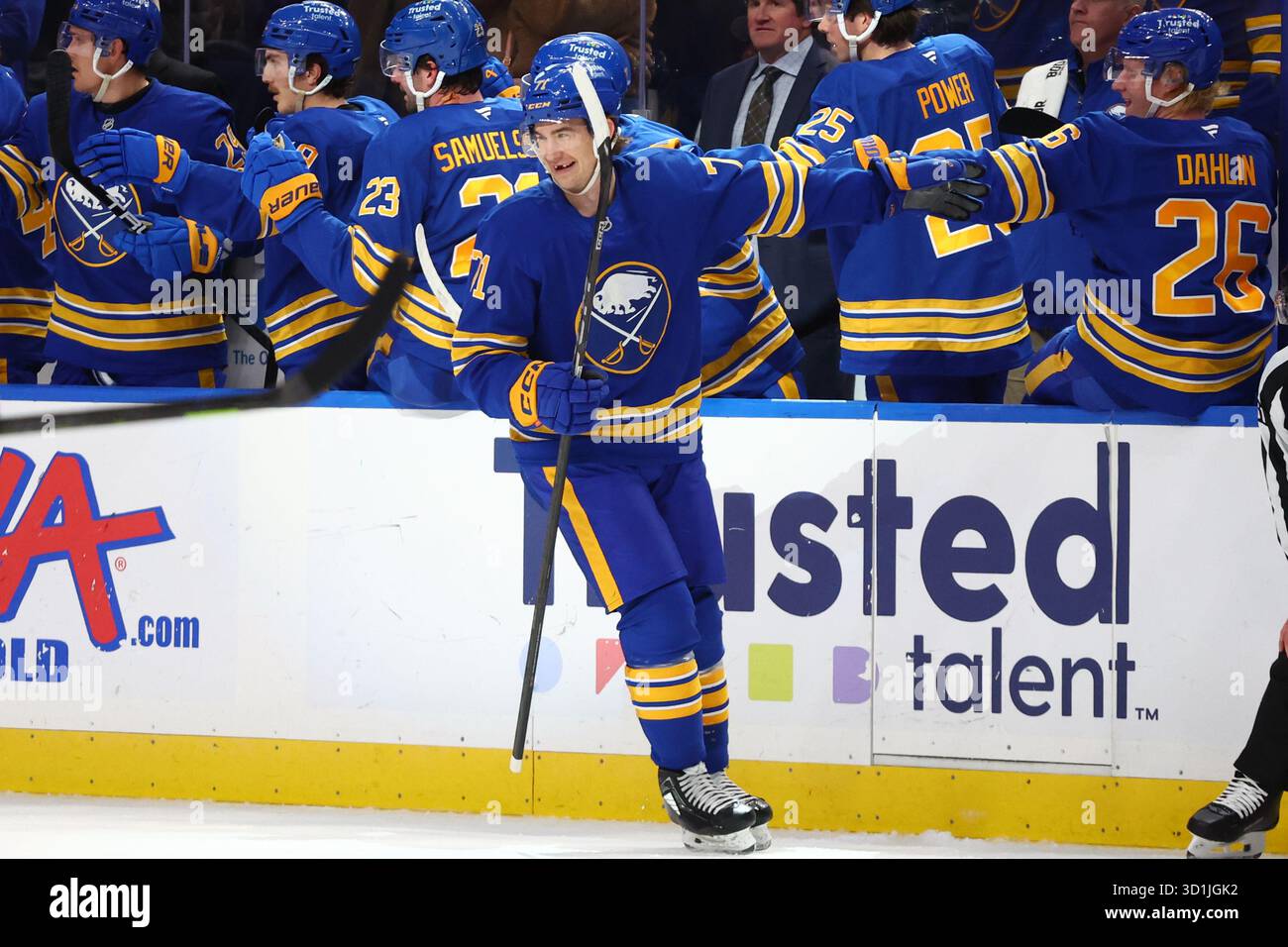 Buffalo Sabres center Ryan McLeod (71) celebrates his goal during the ...