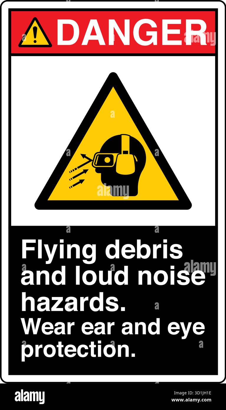 Safety Sign – Flying Debris Hazard warns of potential injury from particles or objects ejected ...