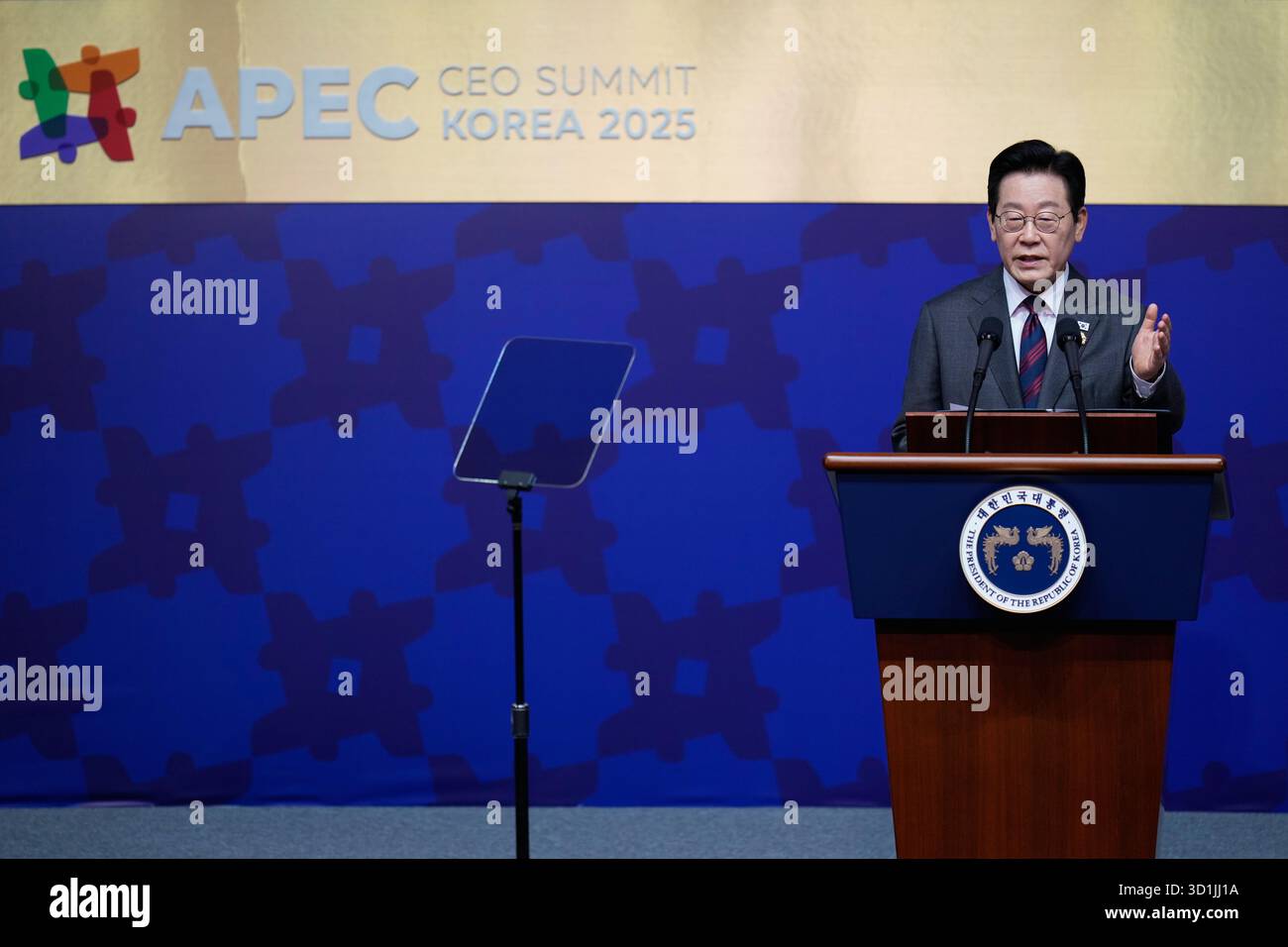 South Korean President Lee Jae Myung speaks at the Asia-Pacific ...