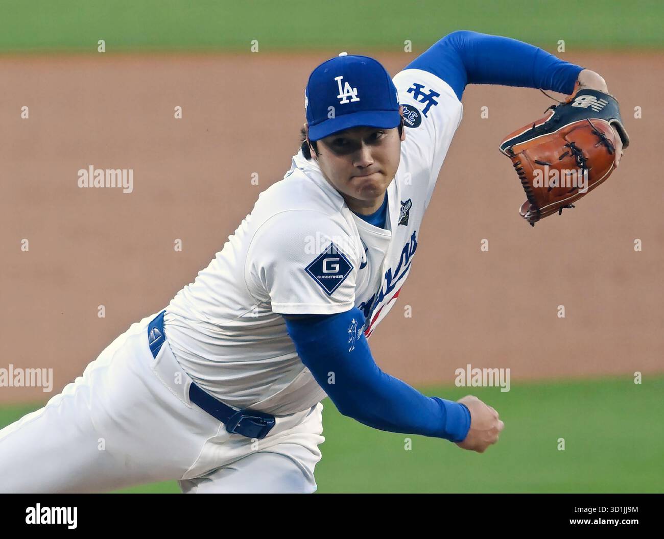 Los Angeles Dodgers starting pitcher Shohei Ohtani pitches in the ...