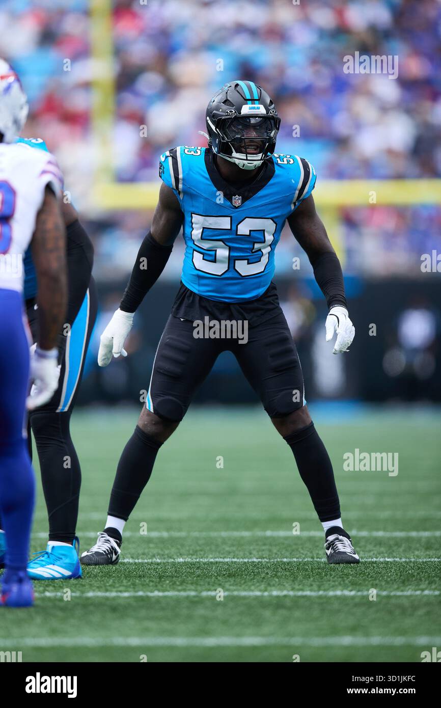 Carolina Panthers linebacker Claudin Cherelus (53) lines up on defense ...
