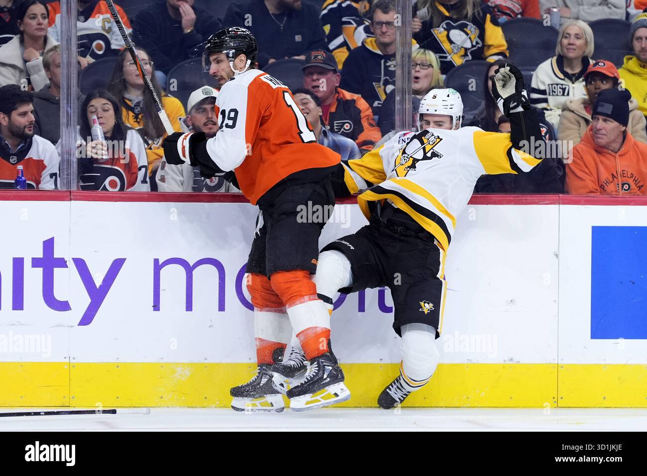 Philadelphia Flyers' Garnet Hathaway, left, collides with Pittsburgh ...