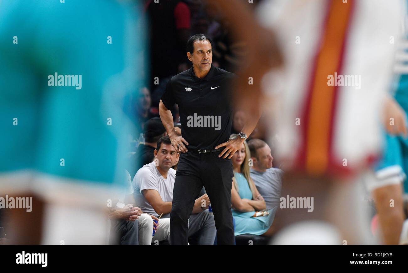 Miami Heat coach Erik Spoelstra watches his team play the Charlotte ...