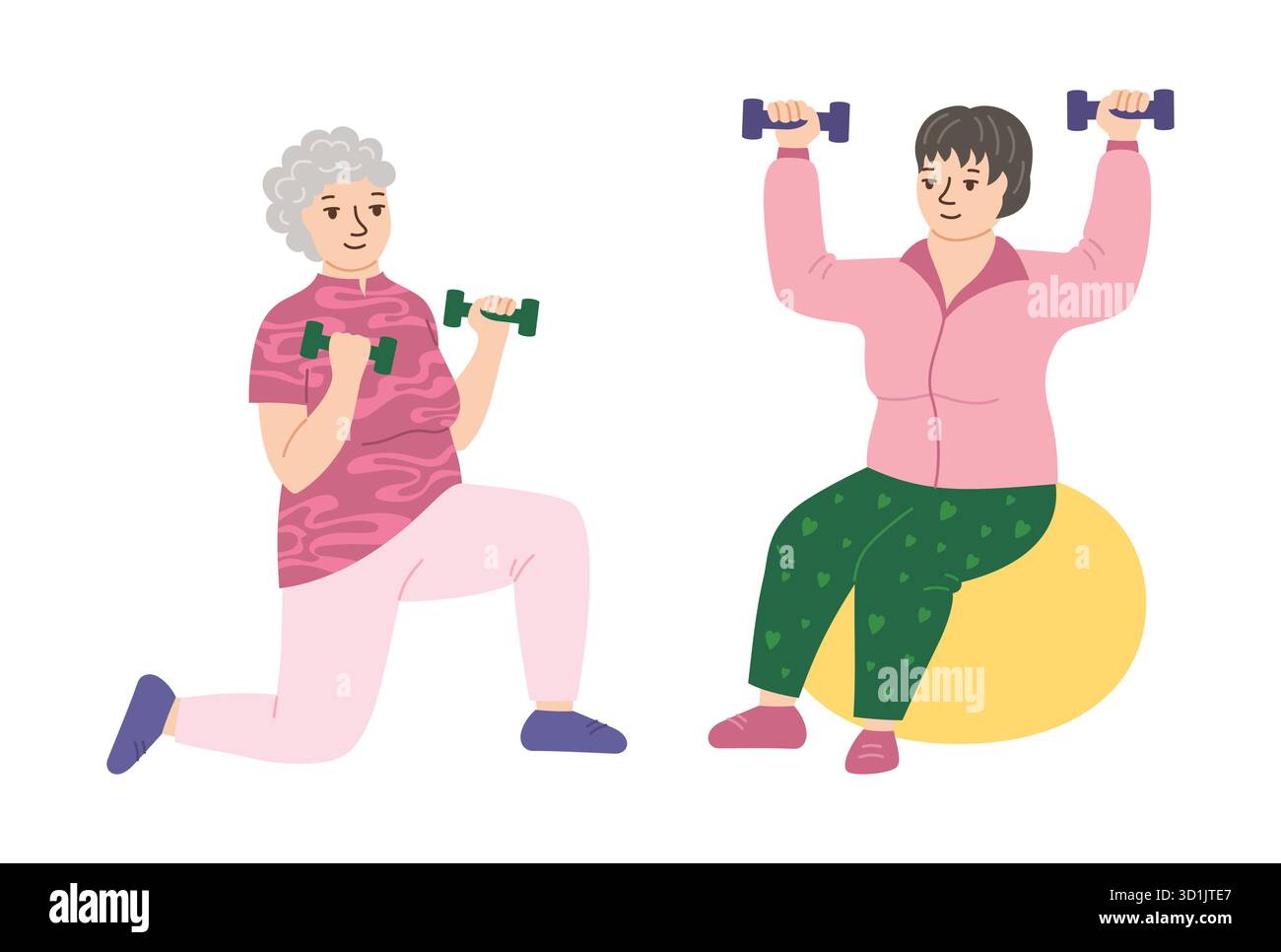 Elderly women doing sports exercises with dumbbells. Health exercise ...