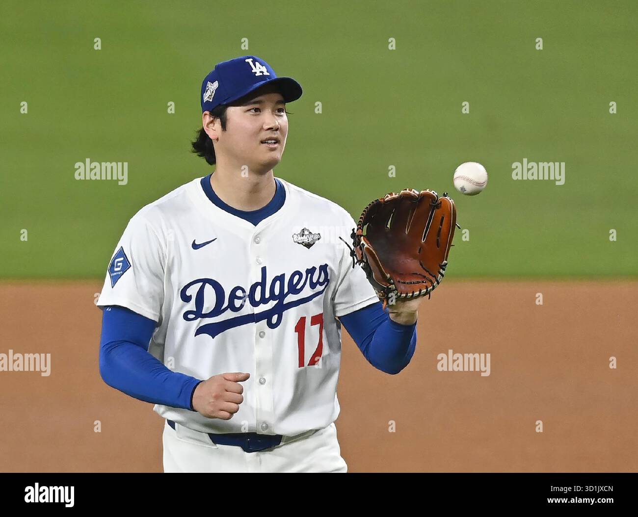 Los Angeles Dodgers starting pitcher Shohei Ohtani reacts during Game ...