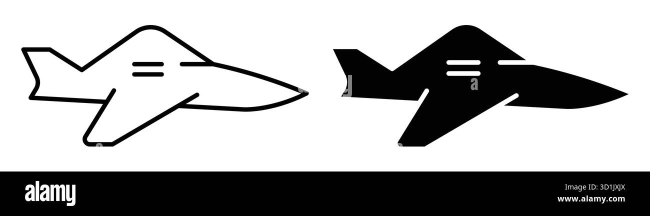 This image features simplistic jet aircraft icons in black and white ...