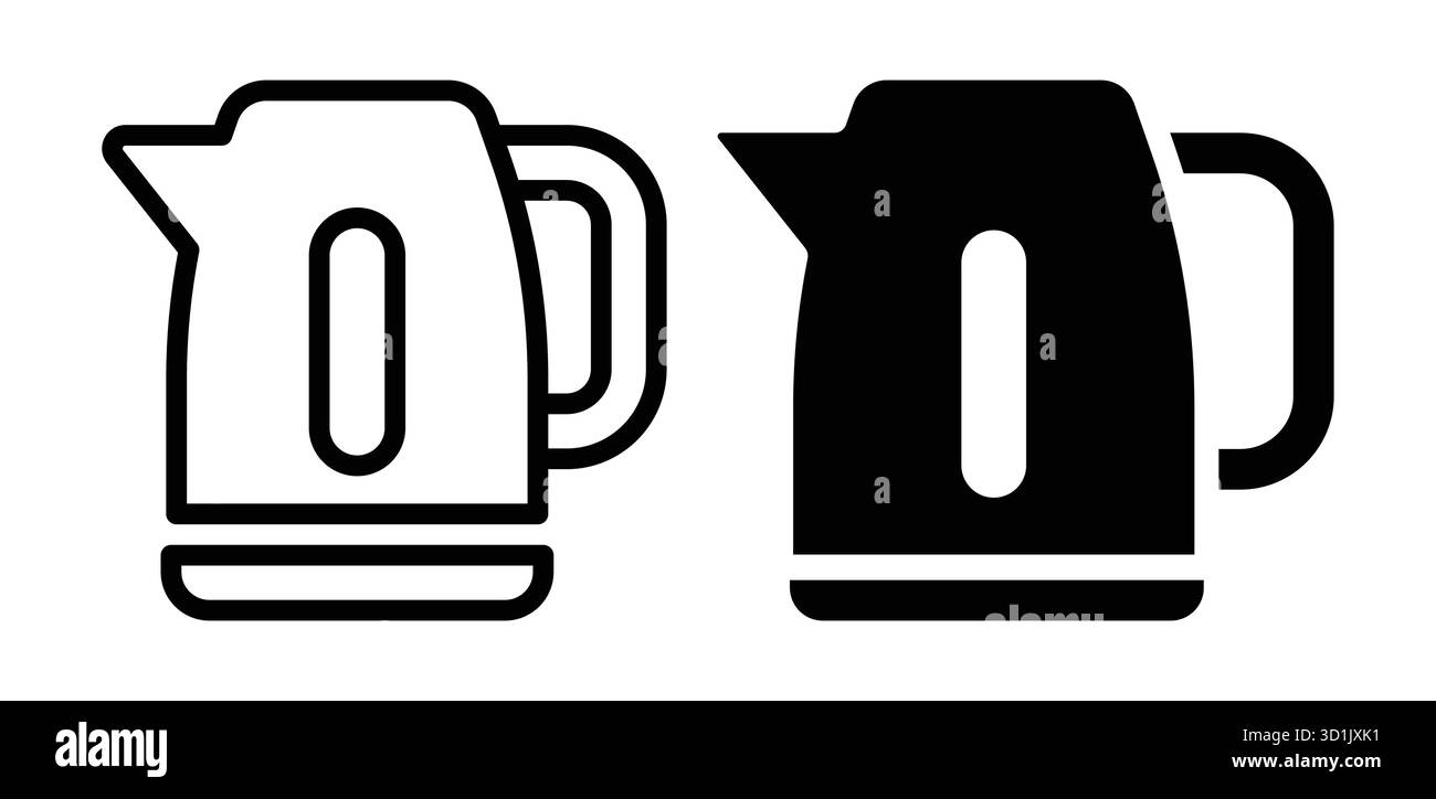 This image features an electric kettle in outline and silhouette styles ...