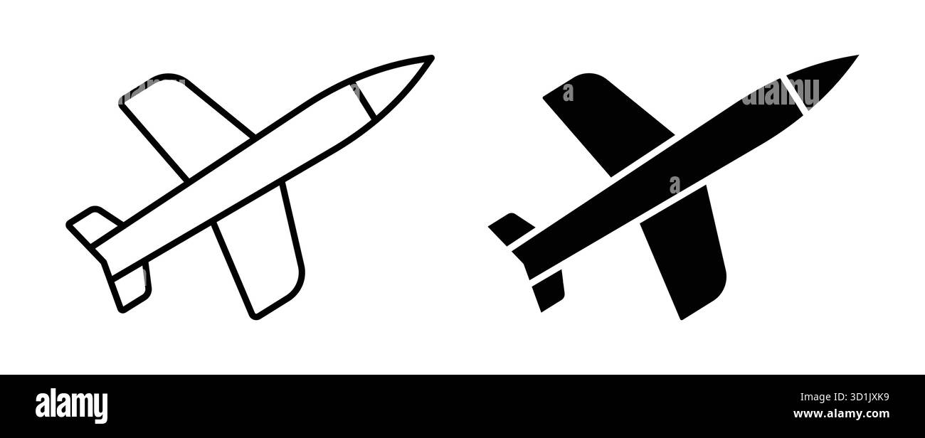 Two distinct missile icons showcased in outline and solid black styles ...