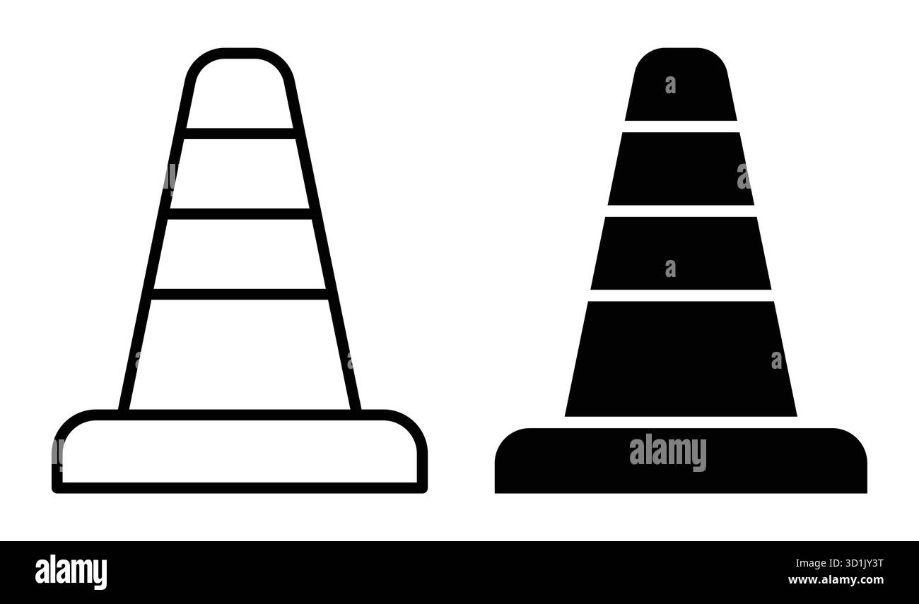 Traffic Cone Set in Outline and Solid Style for Safety and Construction ...