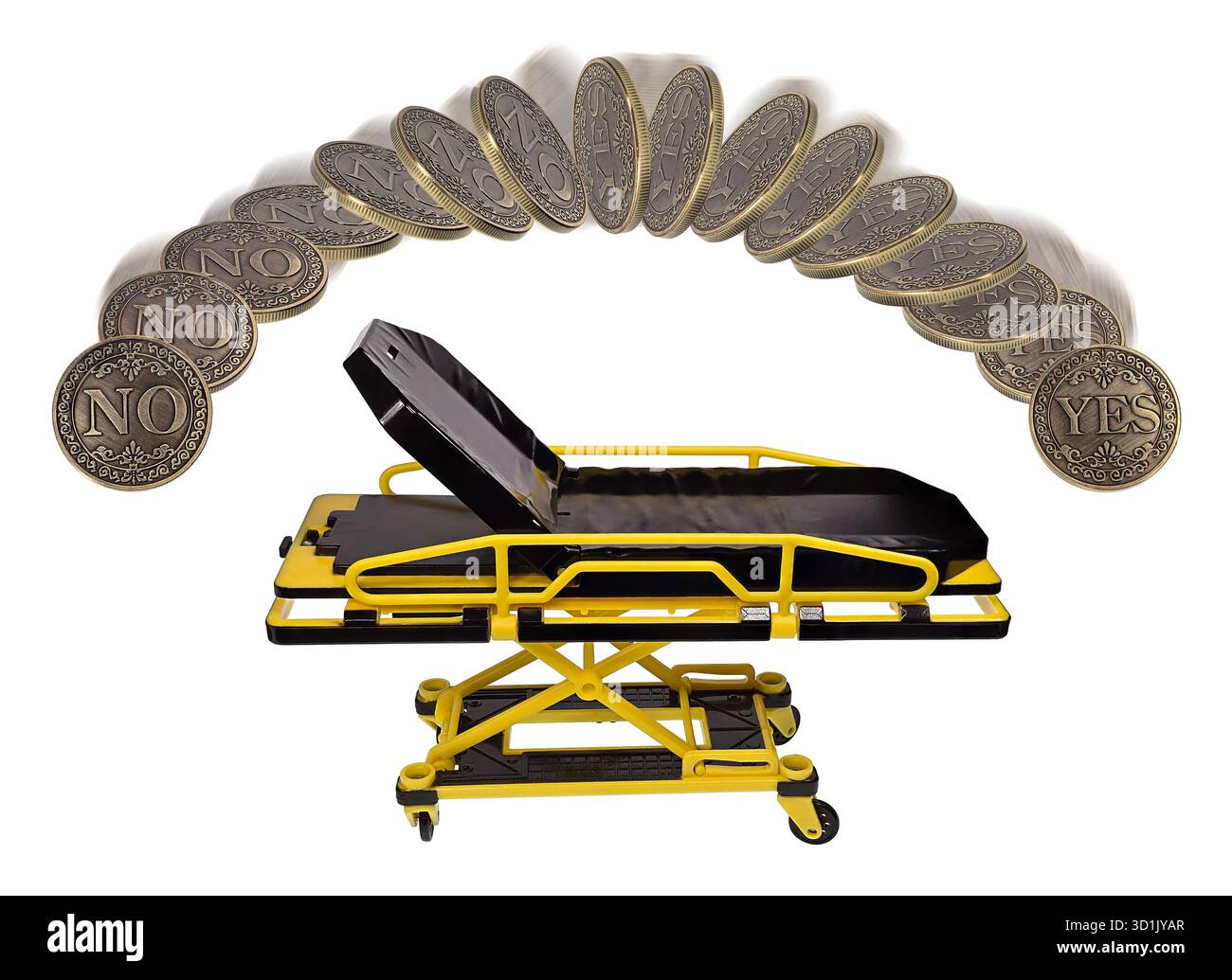 Decision coin flipping from No to Yes over hospital gurney deciding ...