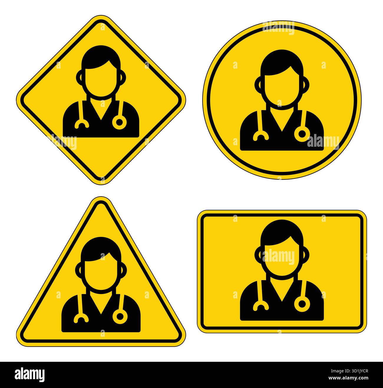 A collection of warning signs featuring medical professionals in ...