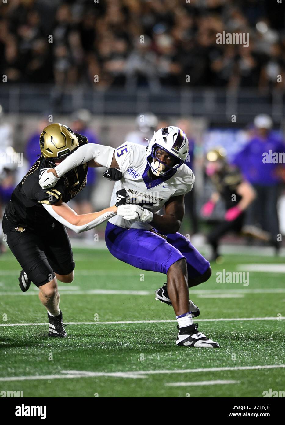 SAN MARCOS, TX - OCTOBER 28: James Madison Dukes DE Sahir West (15 ...