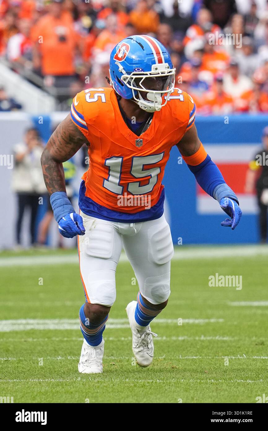Denver Broncos linebacker Nik Bonitto (15) rushes the quarterback ...