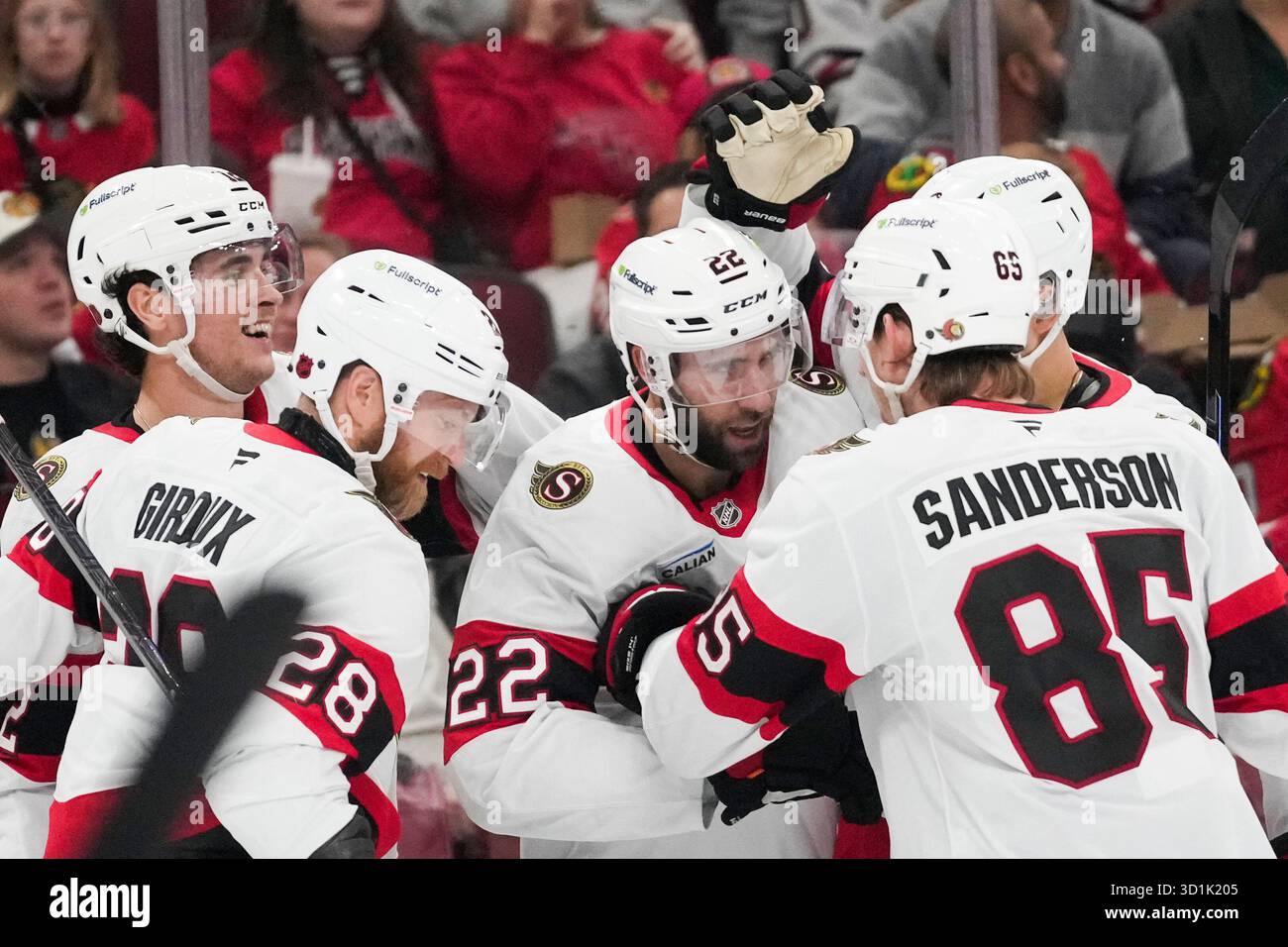 Ottawa Senators right wing Michael Amadio (22), center, celebrates his ...