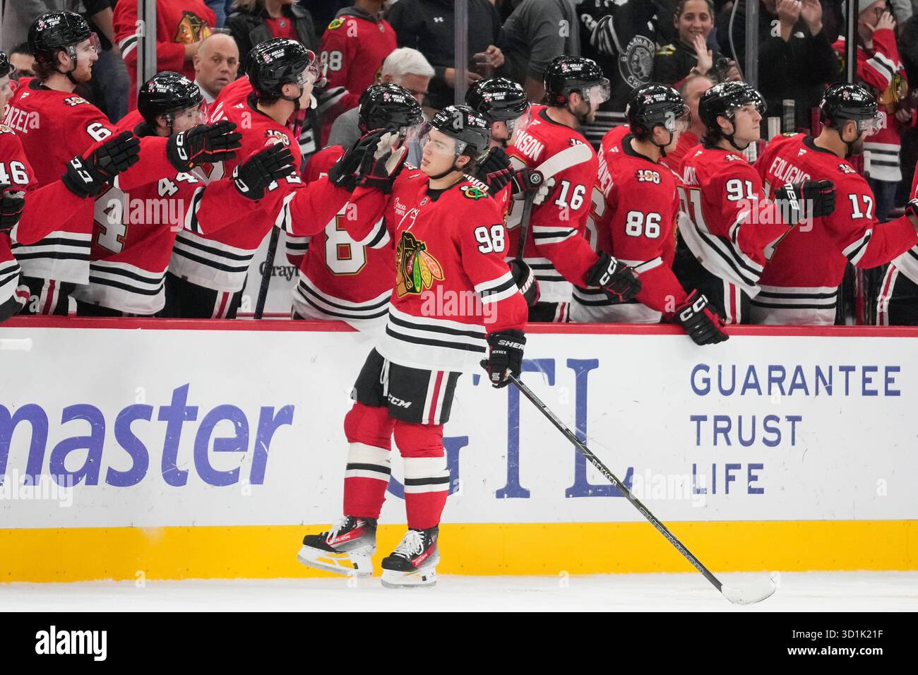 Chicago Blackhawks center Connor Bedard (98) celebrates his goal on ...
