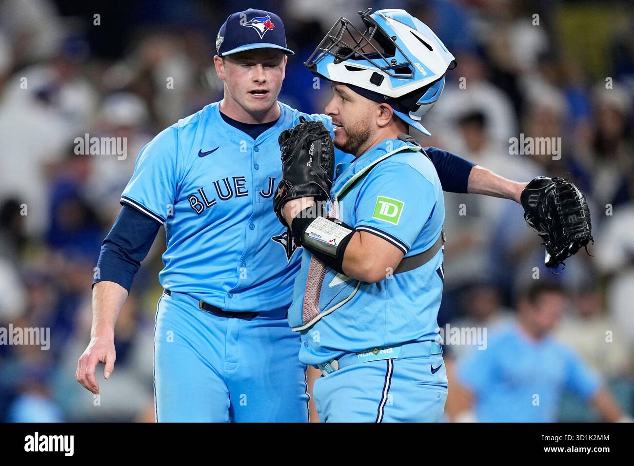Toronto Blue Jays pitcher Louis Varland celebrates with catcher ...