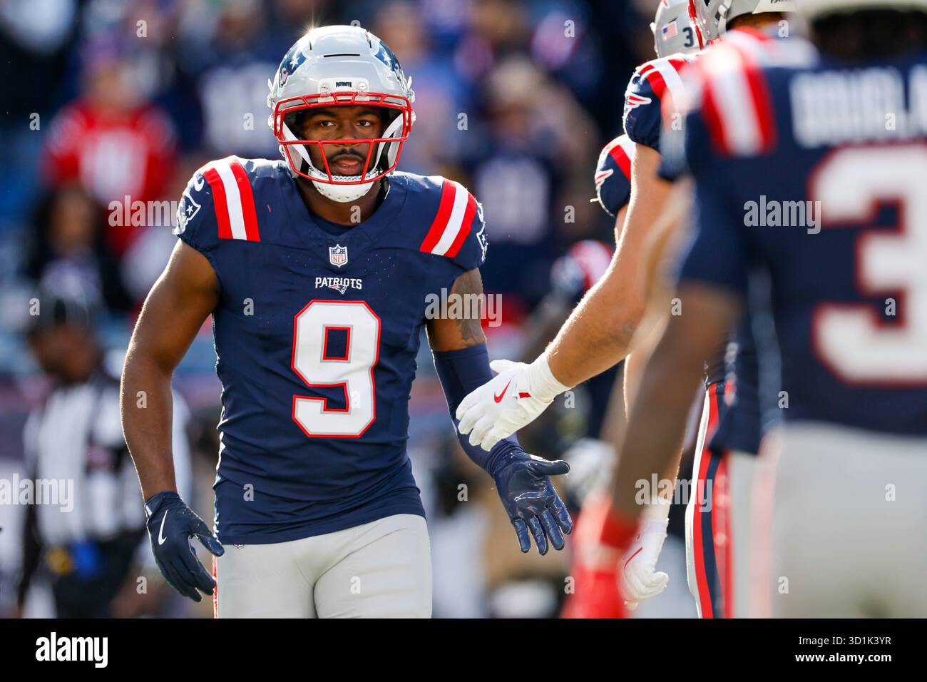 New England Patriots wide receiver Kayshon Boutte (9) celebrates with ...