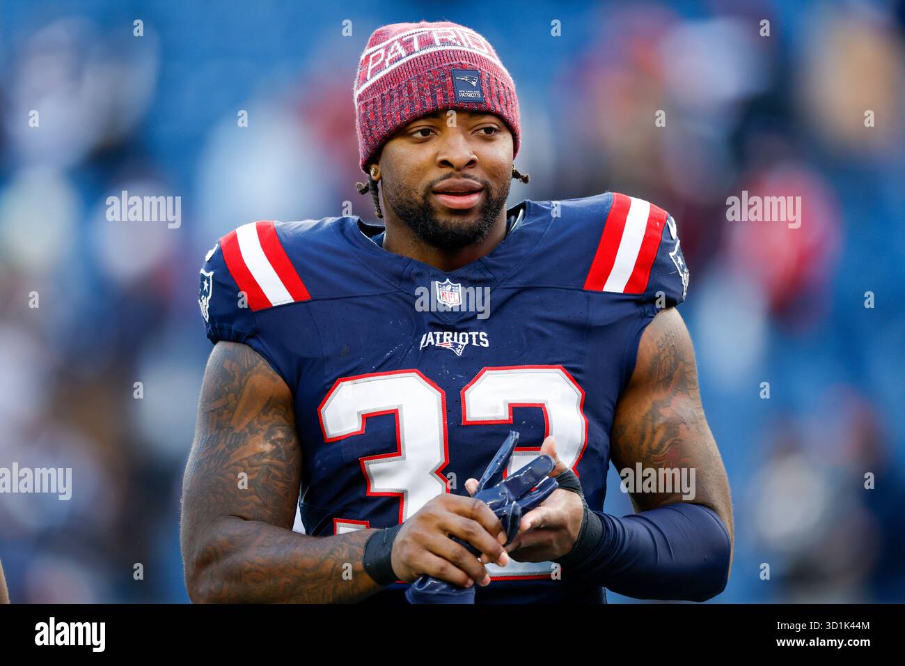 New England Patriots linebacker Anfernee Jennings (33) reacts after ...