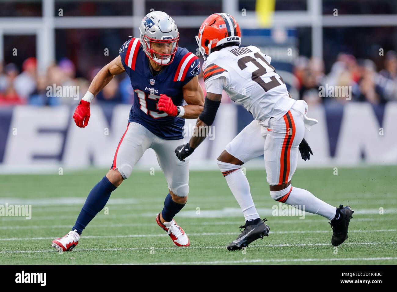 New England Patriots wide receiver Mack Hollins (13) runs a route ...