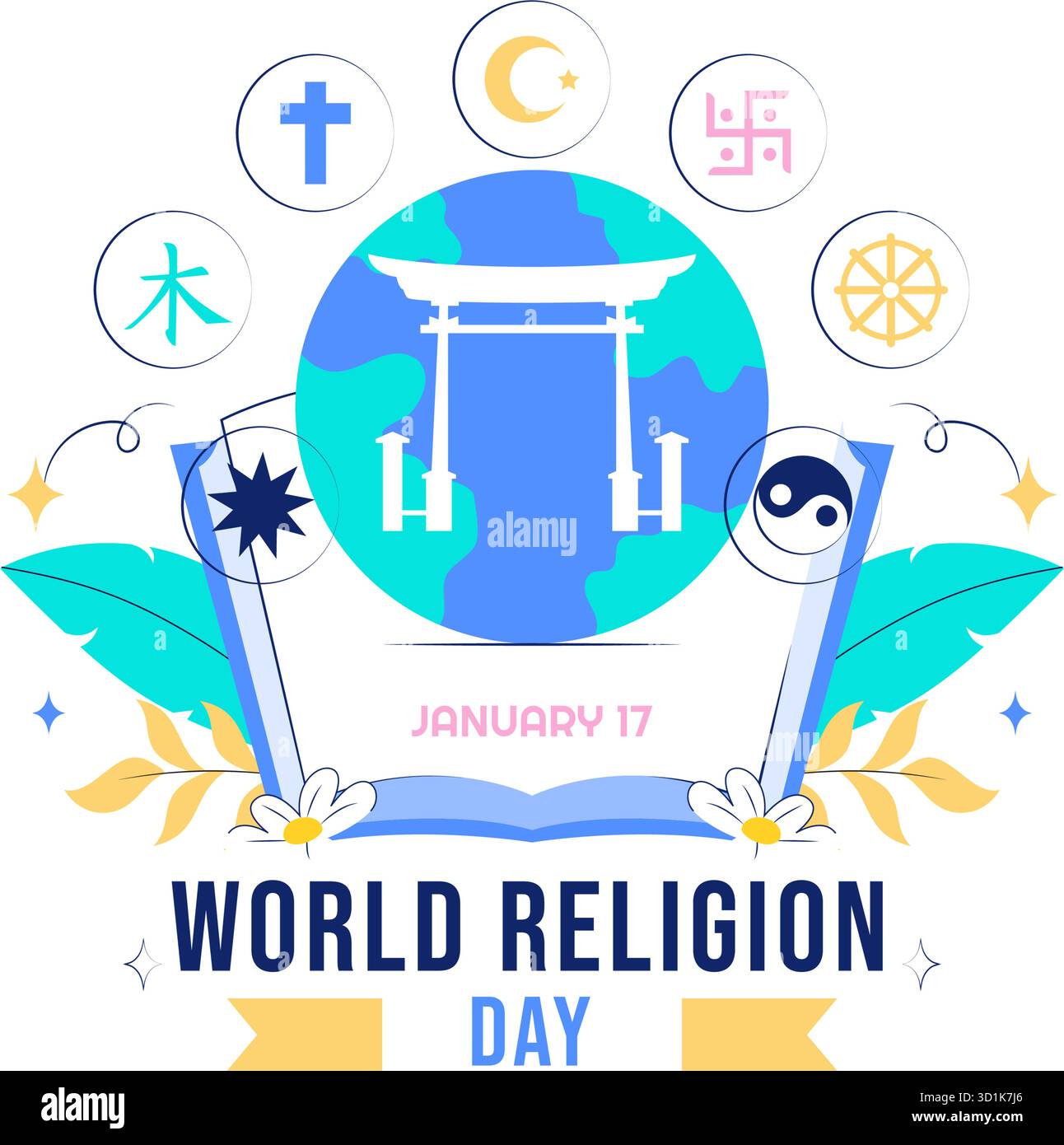 World Religion Day Vector Illustration with Symbol Icons of Different ...