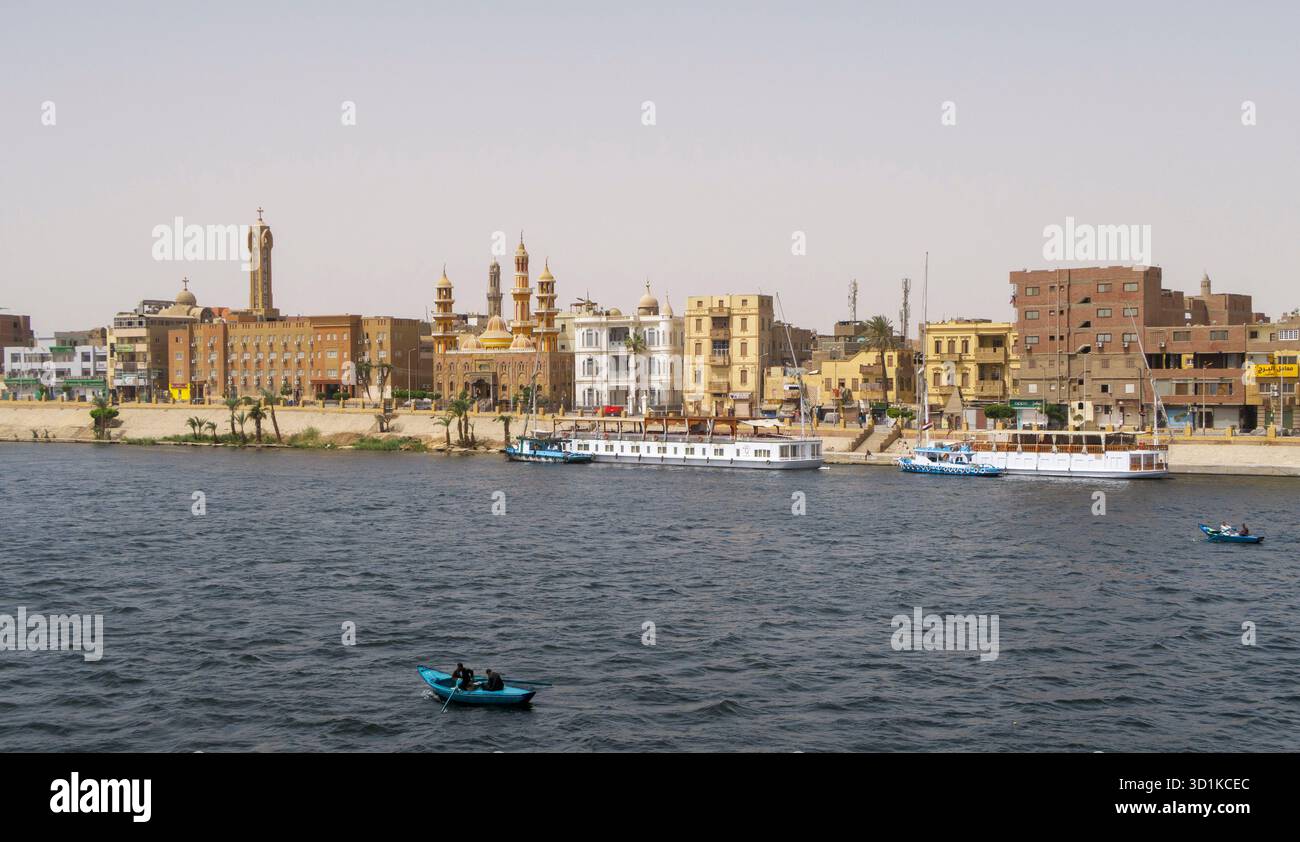 Riverfront view of the city of Esna, located on the west bank of the ...