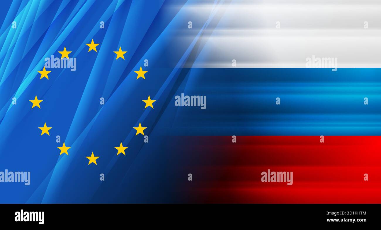 Abstract depiction of the Russian and European flags merging ...