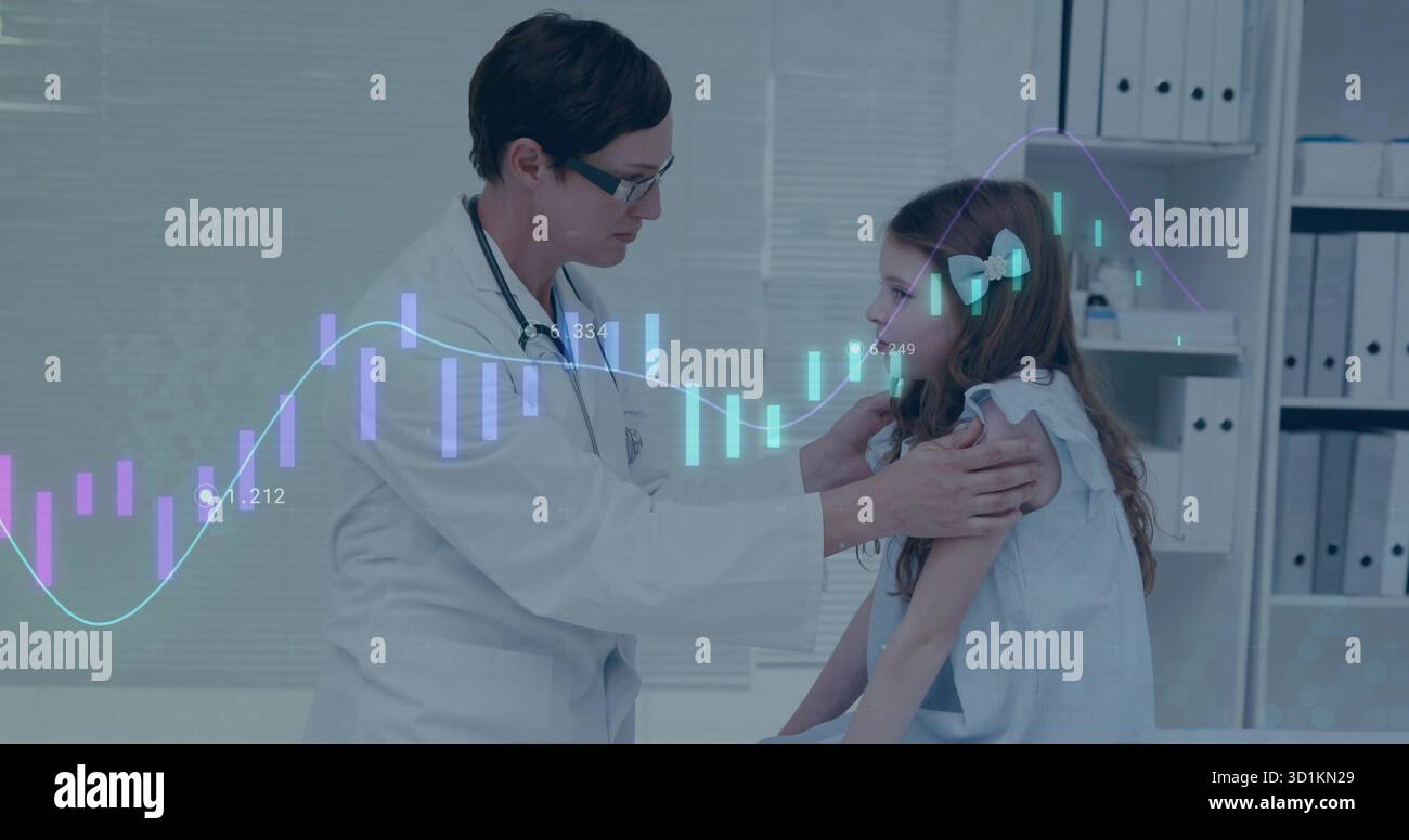 Assessing doctor evaluating patient posture on exam table in clinic ...