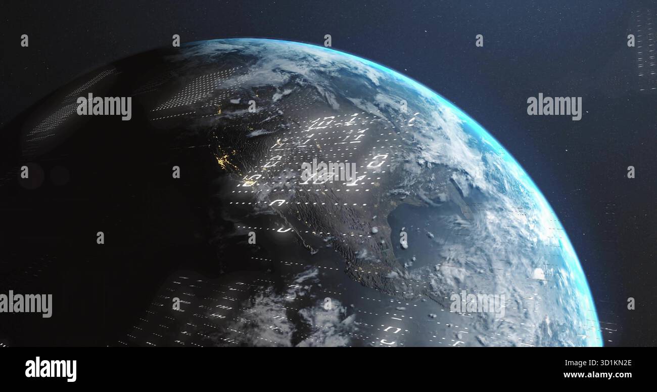 Displaying planet Earth revealing sunlight and shadow in space, with ...