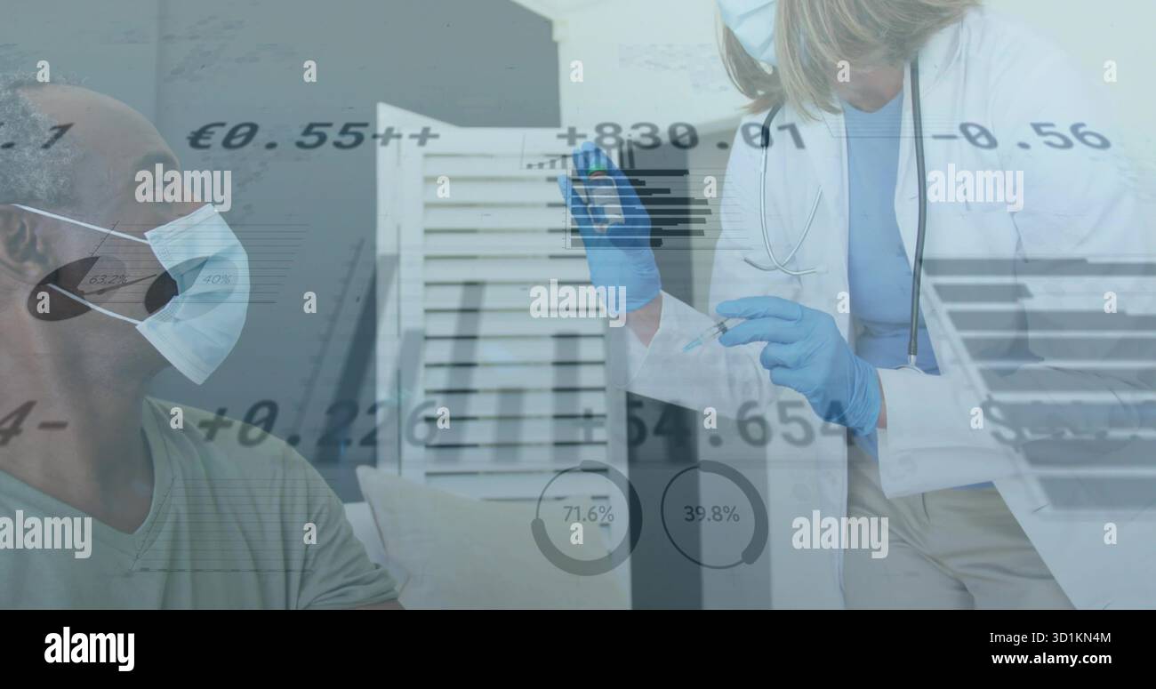 Medical professional preparing vaccine and syringe for patient in ...