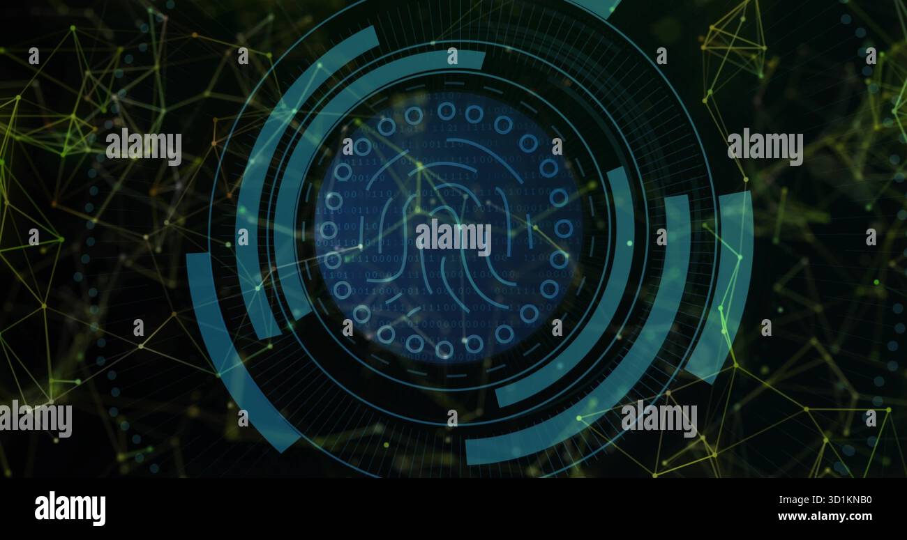 Showing fingerprint scanner projecting biometric overlay in mesh, with ...