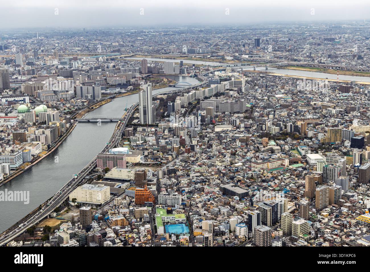 Birdview of Tokyo in Japan from the The Sakura Skytree tower. One of ...