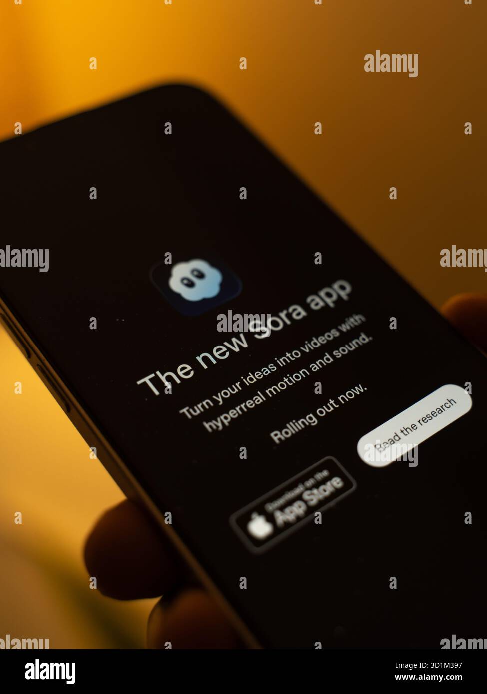 Sora AI app logo is displayed on the screen of a smartphone, in ...