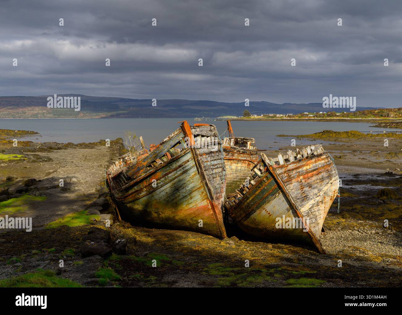The old trawlers beached at Salen on The isle of Mull, Scotland Stock ...