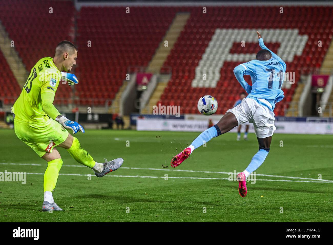 Ted Cann of Rotherham United clears the ball during the The Vertu ...