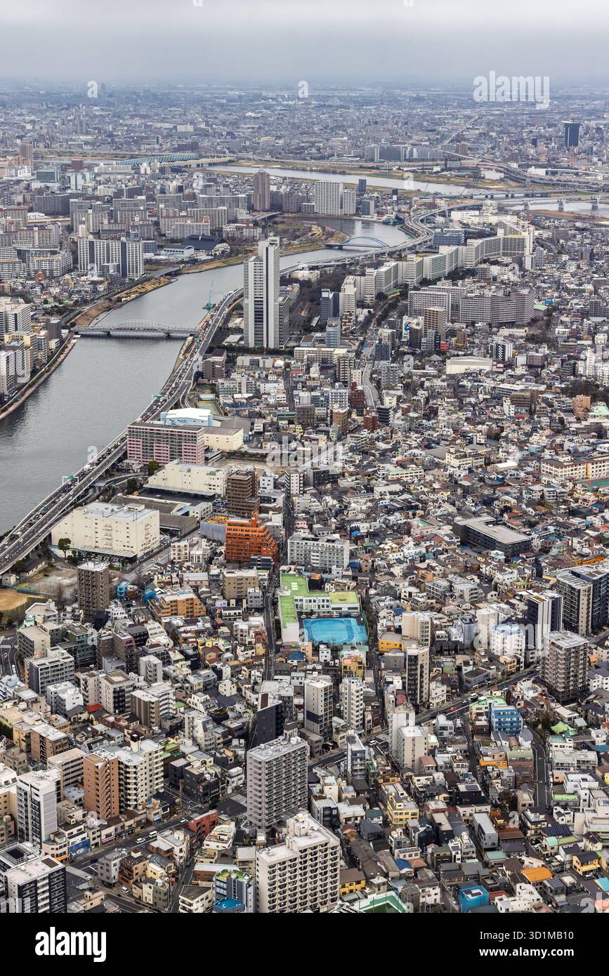 Birdview of Tokyo in Japan from the The Sakura Skytree tower. One of ...