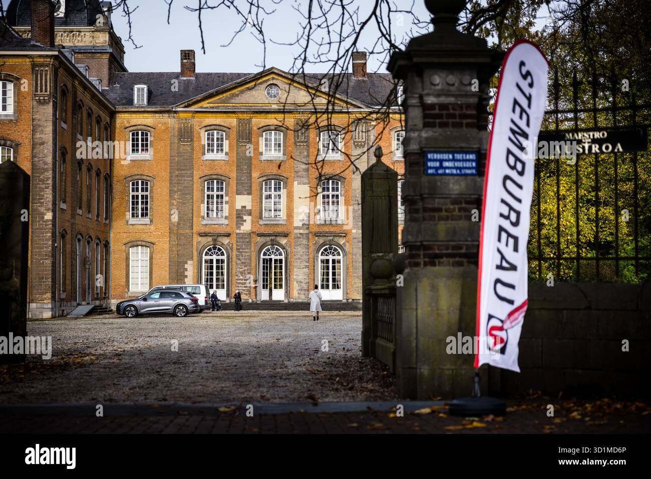 AMSTENRADE - A flag at the polling station in Amstenrade Castle. The ...